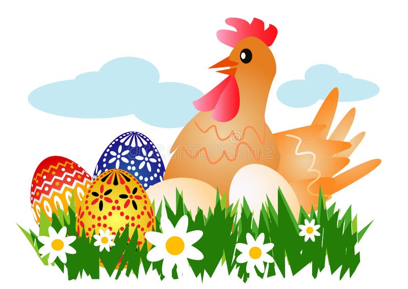 De Kip, De Kip En De Eieren Van Pasen. Vector Illustratie ...