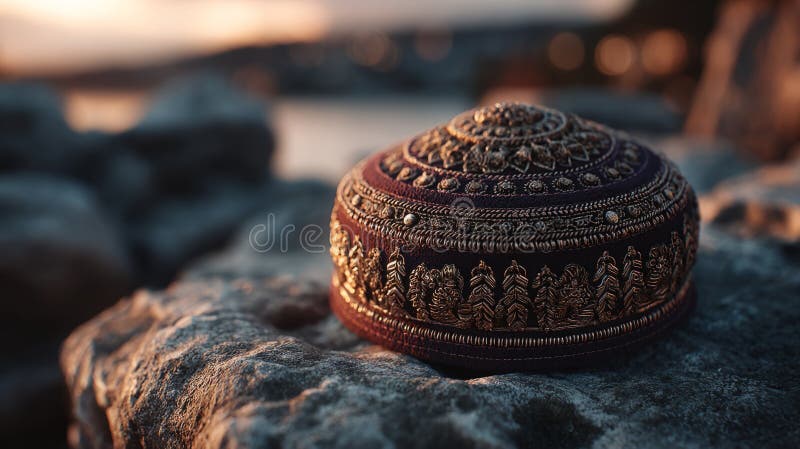 Kippah Placed Gently on Ancient Stone with Sunrise Behind, Concept of ...