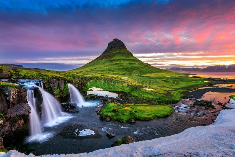Kirkjufell at Sunrise in Iceland. Stock Photo - Image of landmark ...
