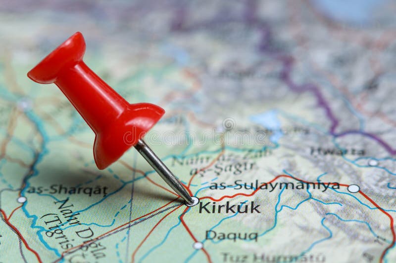 Kirkuk, Iraq pin on map stock photo. Image of guidance - 372798168