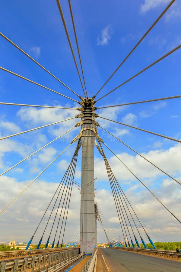 Kirov Cable-stayed Bridge Across the Samara River Stock Photo - Image ...