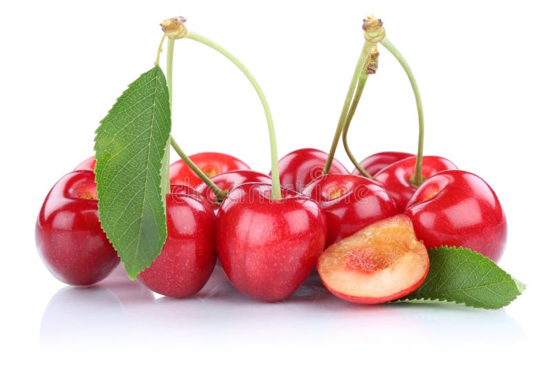 Kirschkirsche Mit Blatt Trägt Die Frucht Früchte, Die Auf Weiß ...