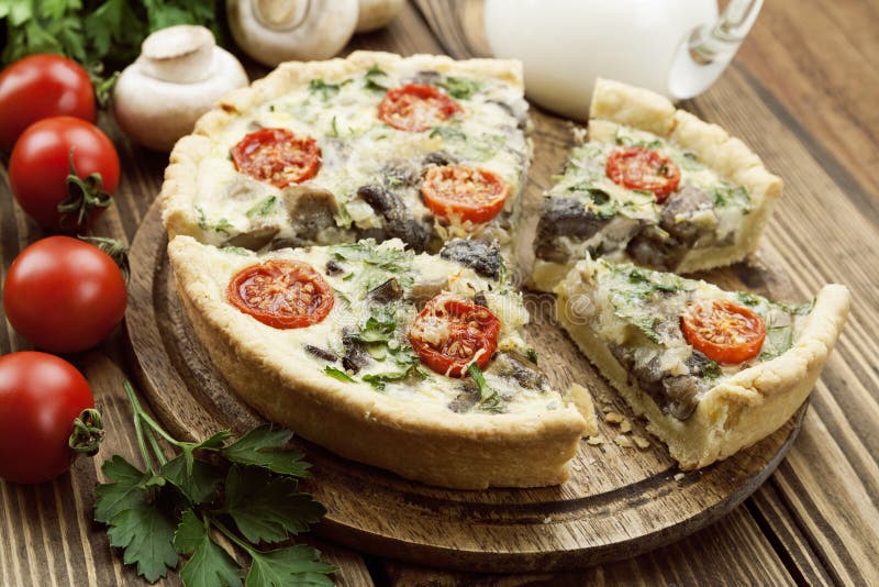 Kish with Mushrooms and Cherry Tomatoes Stock Photo - Image of french ...