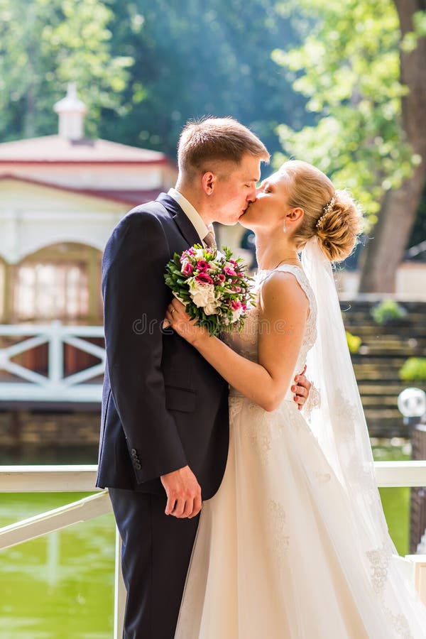 Kiss the bride and groom stock image. Image of enamored - 69788787