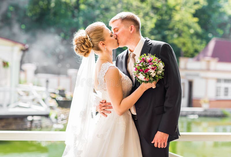 Kiss the bride and groom stock image. Image of hairstyle - 70241343