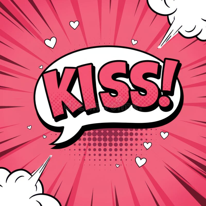 Kiss Comic Speech Bubble with Hearts on Pink Background Stock ...