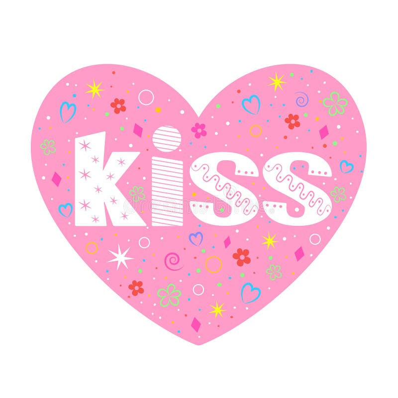 Kiss Lettering Decorative Heart Stock Vector - Illustration of heart ...