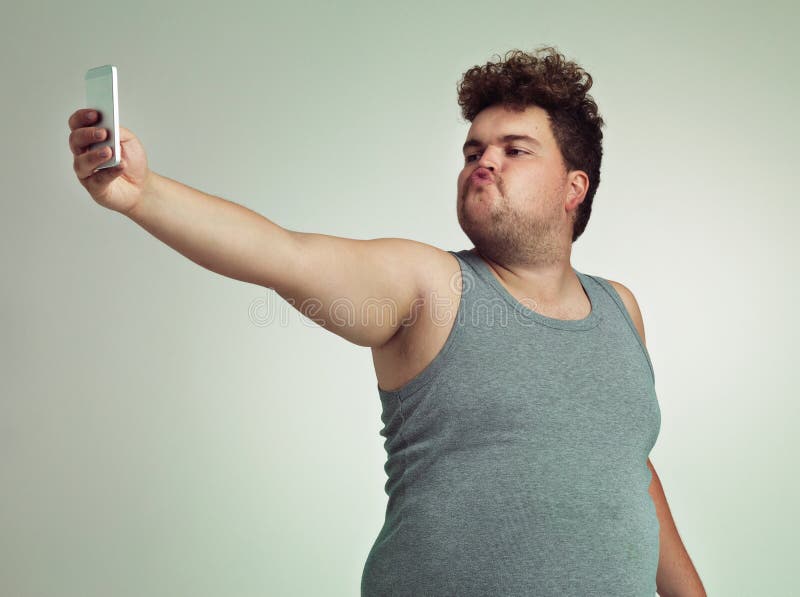 Kiss Kiss. an Overweight Man Taking a Selfie while Pouting. Stock Image ...