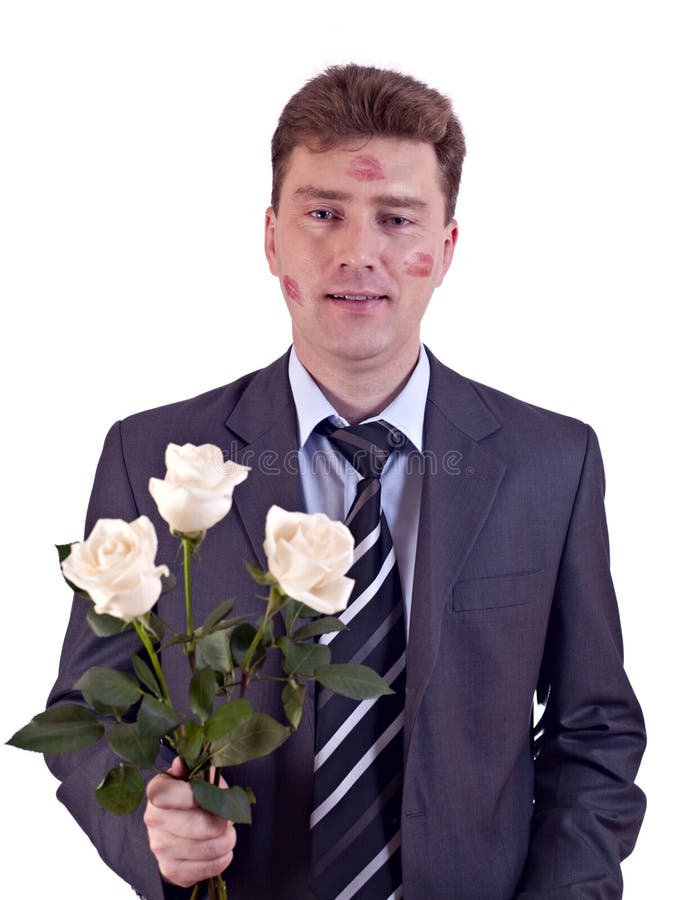 Kissed Man with White Roses Stock Image - Image of offer, male: 12161751