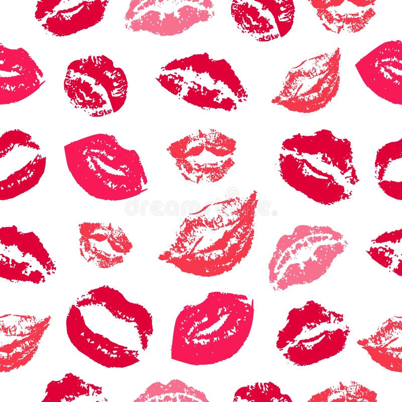 Kisses Seamless Pattern Pink Red Kiss Female Lips With Lipstick Stock