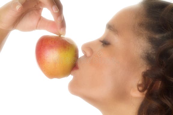 Kissing an apple stock photo. Image of care, fashion, makeup - 76022