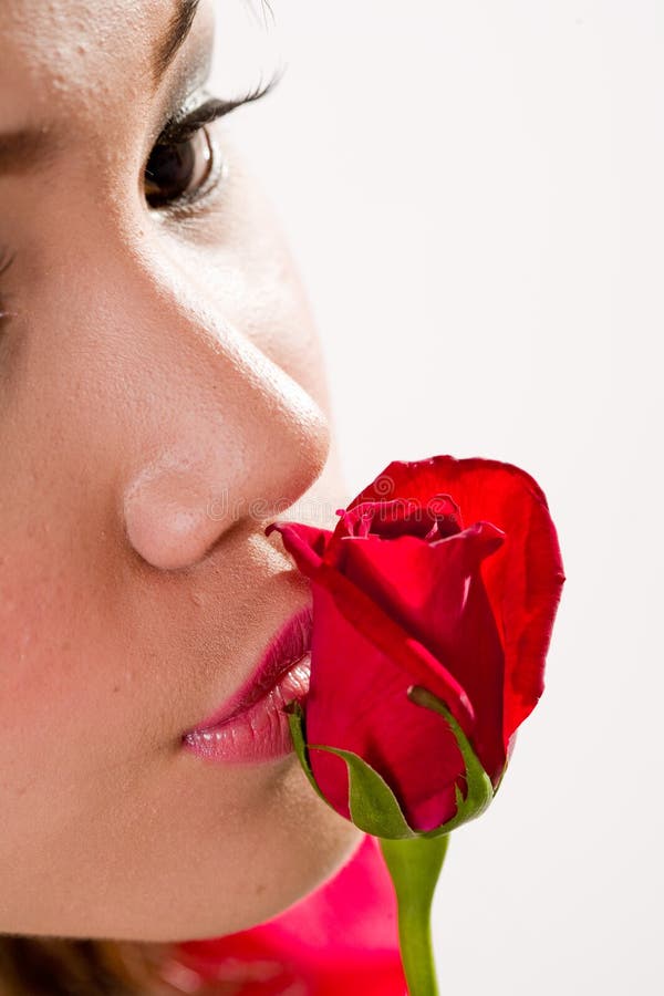 Kissing a red rose stock image. Image of love, valentine - 4038461