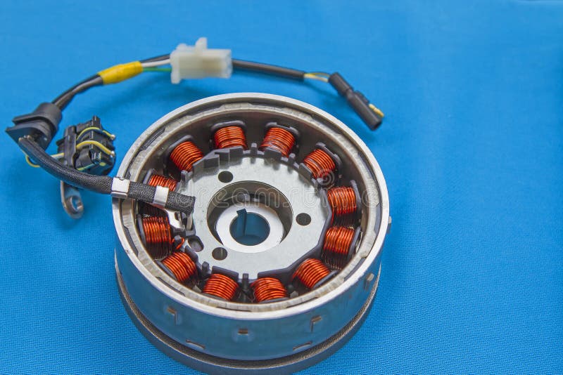 Kit Magneto Flywheel Stator on a Blue Background Stock Image - Image of ...