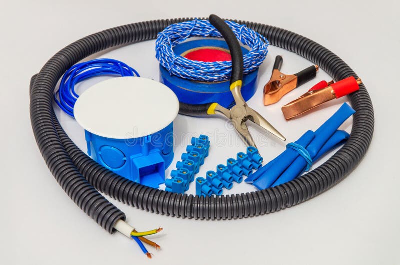 Kit Spare Parts and Tool for Electrical Prepared before Repair on Gray ...