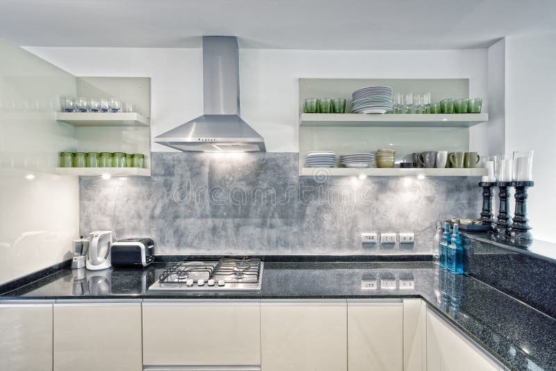 Close Up Kitchen Splashback Bench Stock Image - Image of domestic, aqua ...