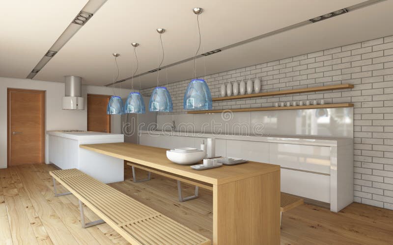 Modern Kitchen in Converted Loft Stock Illustration - Illustration of ...
