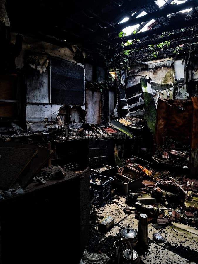 Kitchen in an Abandoned Burnt House Stock Photo - Image of burnt ...