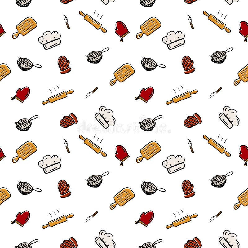 Kitchen Accessories Seamless Pattern. Utensil, Cooking Background ...