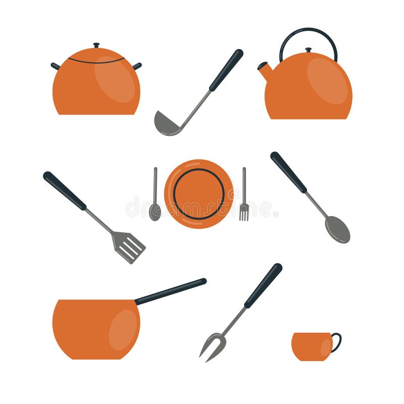 Kitchen Accessories Vector Illustration Isolated on White Background ...