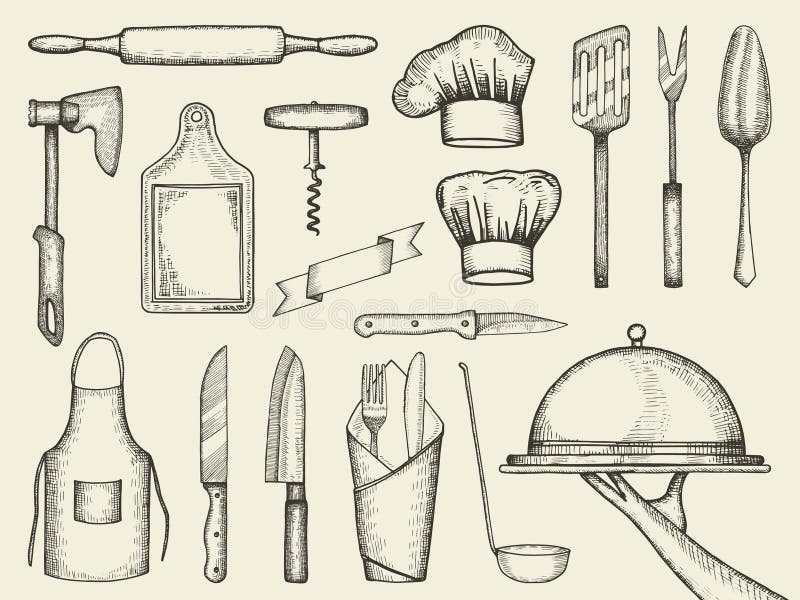 Kitchen Accessories Vector Vintage Hand Drawings Stock Vector ...