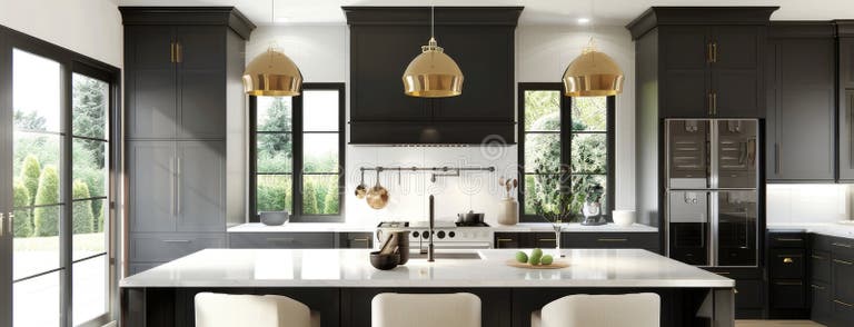A Kitchen Adorned with Black Matte Cabinets, White Quartz Countertops ...