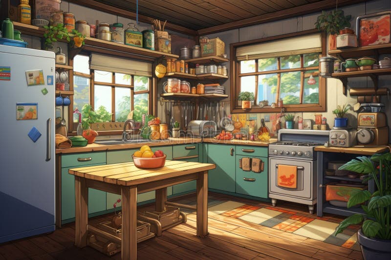 Kitchen Anime Visual Novel Game. Generate Ai Stock Illustration ...