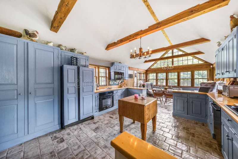 Kitchen with Antique and Modern Interior Mixture Stock Photo - Image of ...