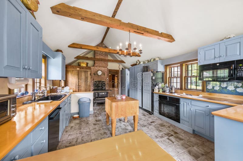 Kitchen with Antique and Modern Interior Mixture Stock Photo - Image of ...