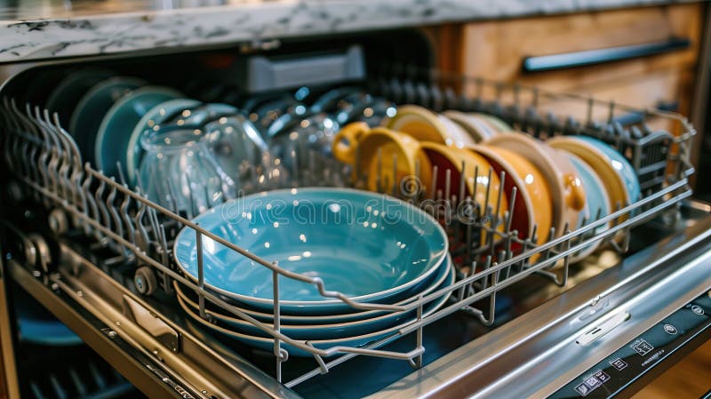 Kitchen Appliance Filled with Plates, Silverware and Bowls in Building ...