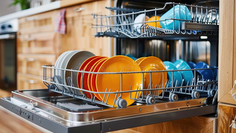 Kitchen Appliance Filled with Plates, Silverware and Bowls in Building ...