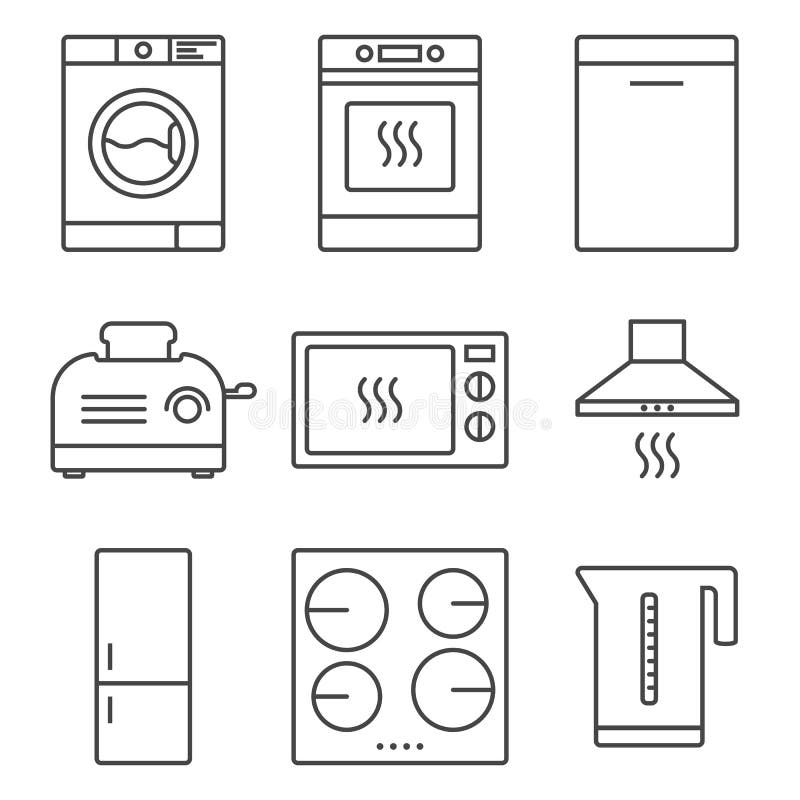 Kitchen appliance icons stock vector. Illustration of fridge - 72647122