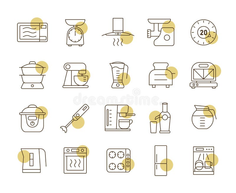 Kitchen Appliances Electronic Equipment Icon Set Stock Illustration ...
