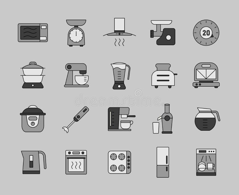 Kitchen Appliances Electronic Equipment Icon Set Stock Illustration ...