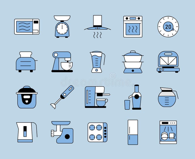 Kitchen Appliances Electronic Equipment Icon Set Stock Vector ...