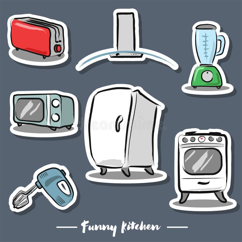 Kitchen Appliances Hand Drawn Set Stock Vector - Illustration of ...