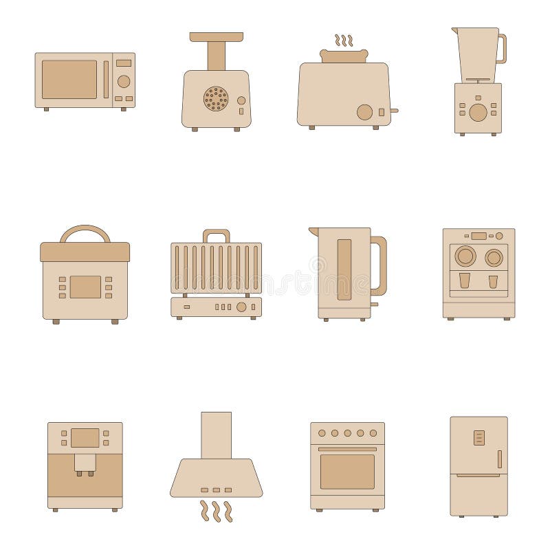 Kitchen Appliances Icon Set. Flat Line Style. Stock Vector ...