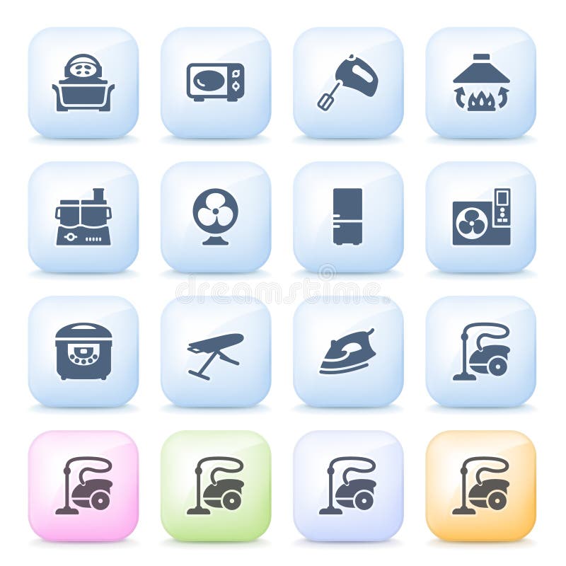 Kitchen Appliances Icons on Color Buttons. Stock Vector - Illustration ...