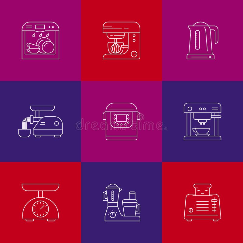 Kitchen Appliances. Linear Icon Set Stock Vector - Illustration of ...