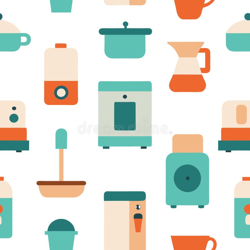 Kitchen Appliances Seamless Pattern Vector Illustration in Flat Cartoon ...