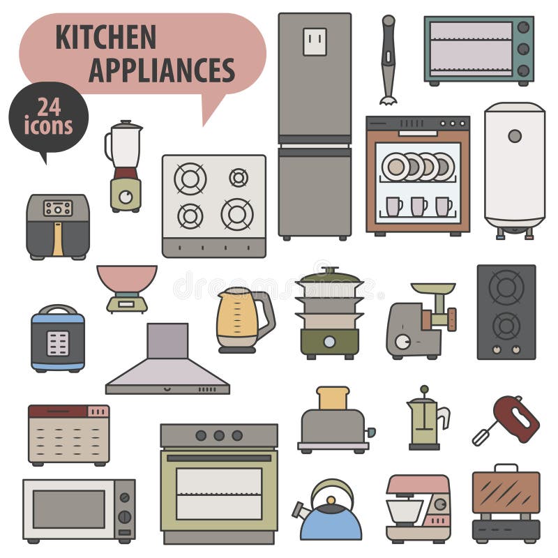Kitchen Appliances. Vector Colored Icons with Stroke Stock Vector ...