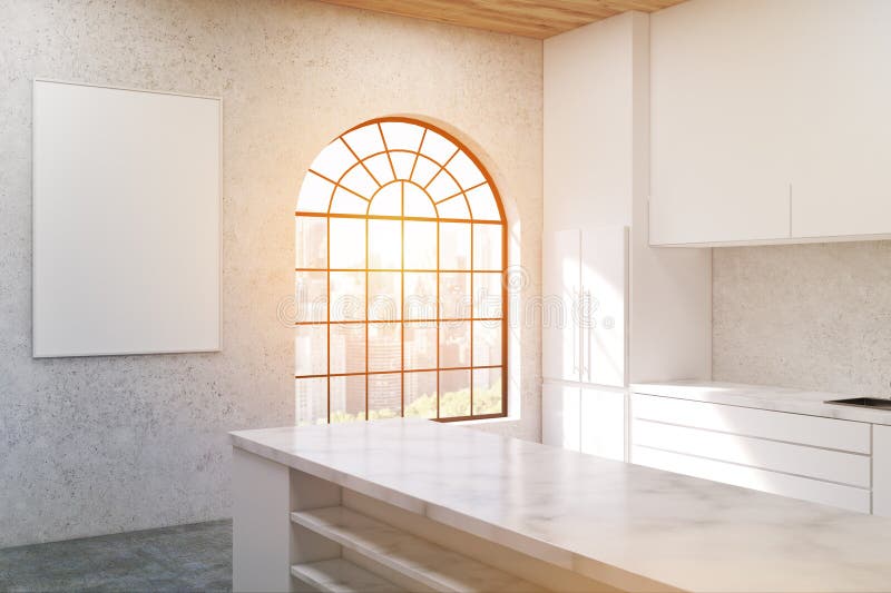 Kitchen with Arc Shaped Window, Toned Stock Illustration - Illustration ...