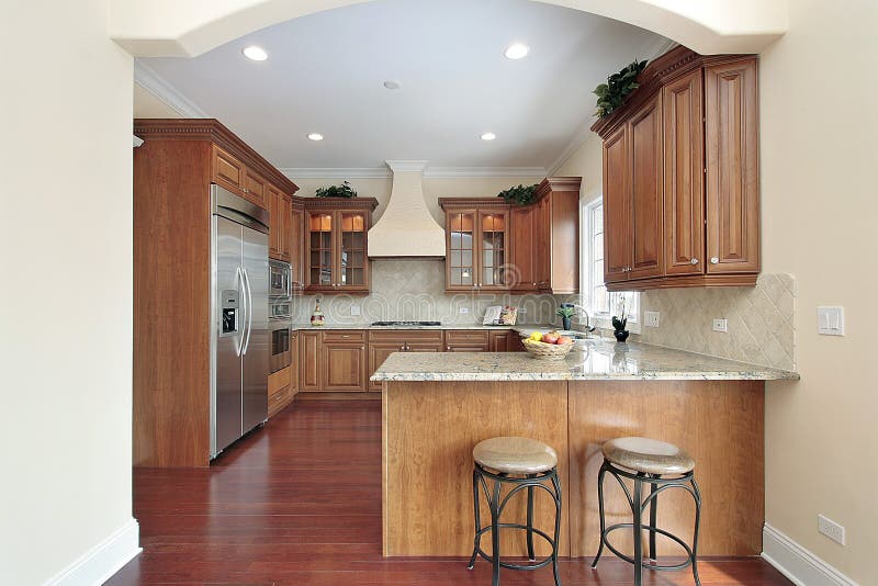 Kitchen with arched entry stock image. Image of marble - 13028947
