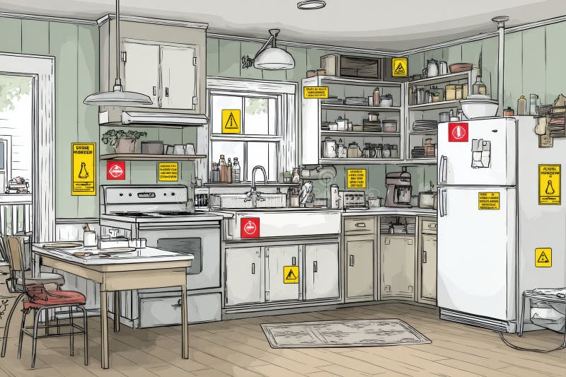 Kitchen Area with Marked Hazardous Zones and Center Margin Light ...