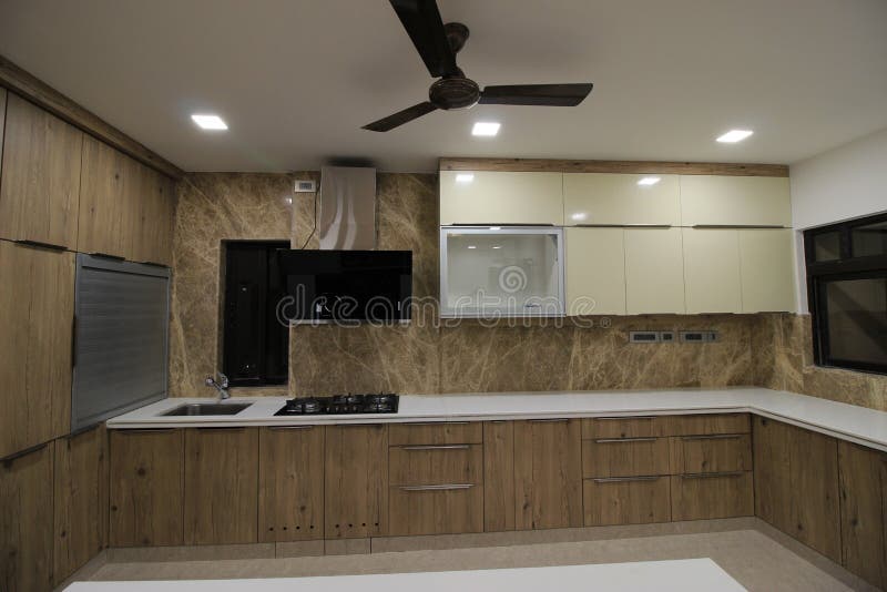 Kitchen Area stock photo. Image of modular, units, lighting - 77751210