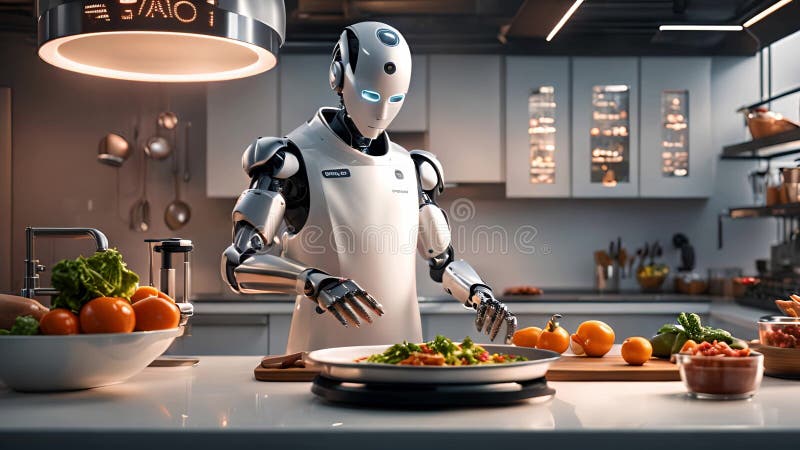 A Robot is Preparing Meals Autonomously in a Kitchen with Tools and ...