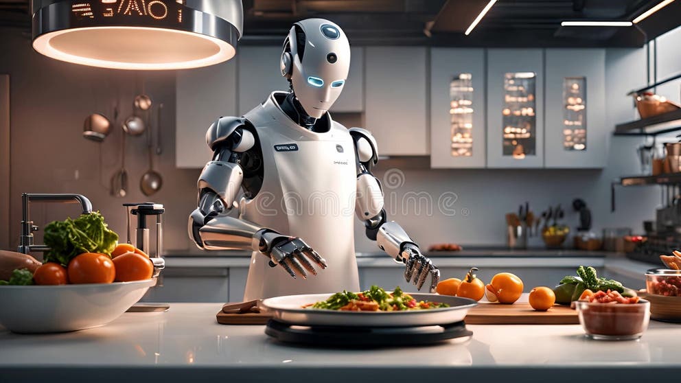 A Robot is Preparing Meals Autonomously in a Kitchen with Tools and ...
