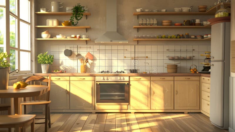 Kitchen Backdrop with Space for Text Overlays Stock Illustration ...