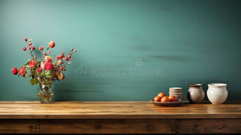 Kitchen Background Empty Table, Clean Wall, Spoon Spatula. Empty ...