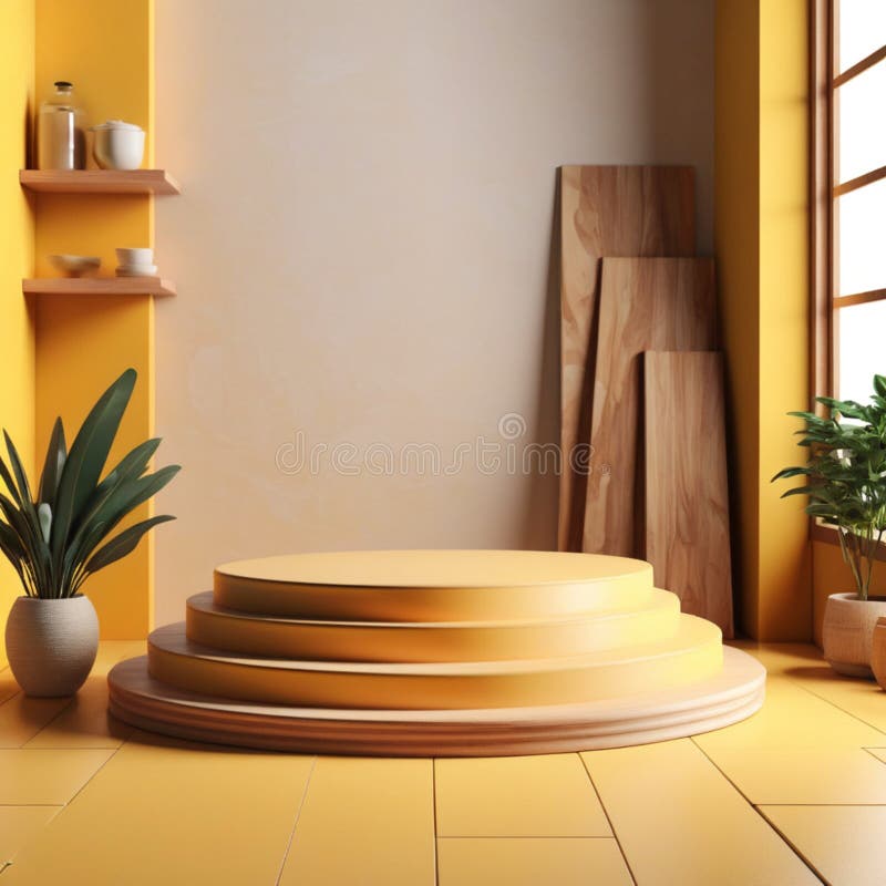 Kitchen Background Podium Product Display Wall Table Empty 3d Pedestal ...