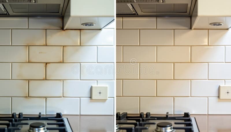 Before and after Kitchen Backsplash Cleaning with White Subway Tiles ...